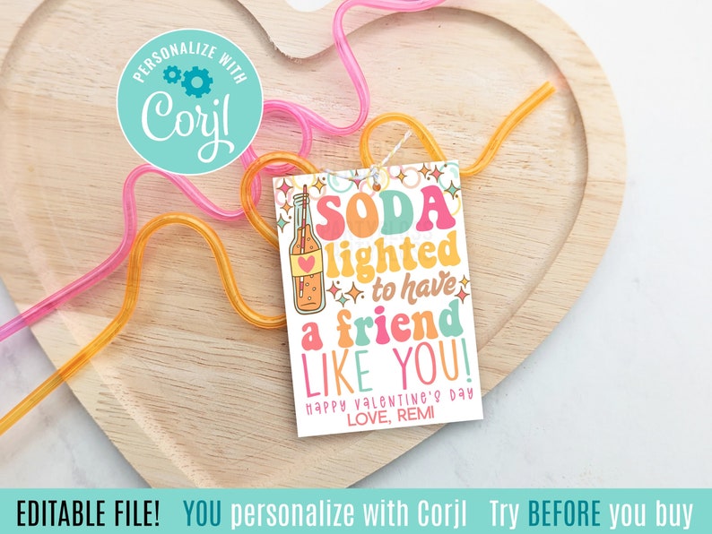Editable Soda Valentine's Day Printable Tags Pink Crazy - Etsy