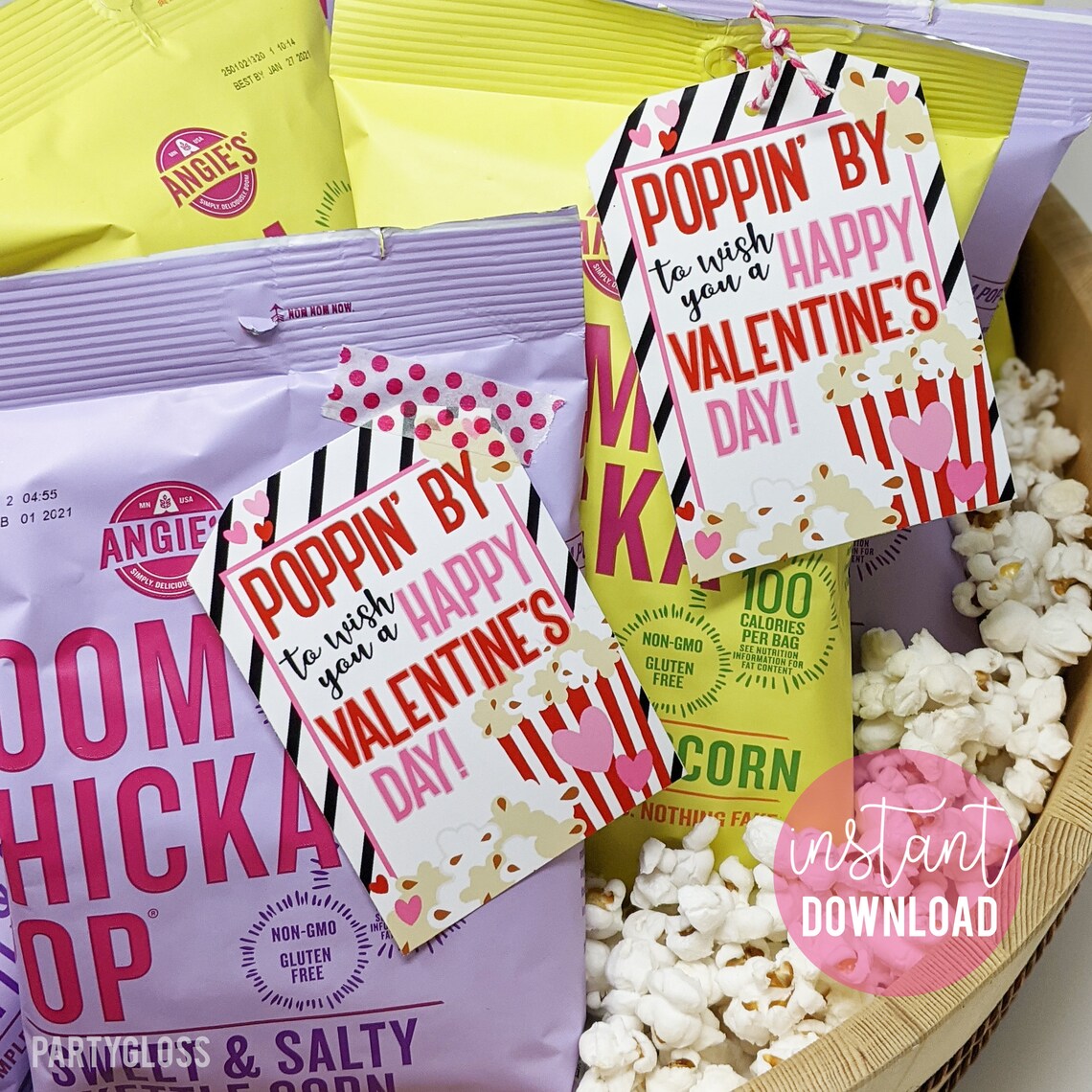 Popcorn Valentine's Day Printable Tags Poppin' by - Etsy