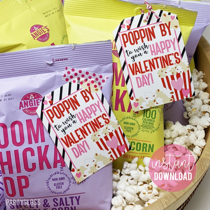 Popcorn Valentine's Day Printable Tags Poppin' by - Etsy