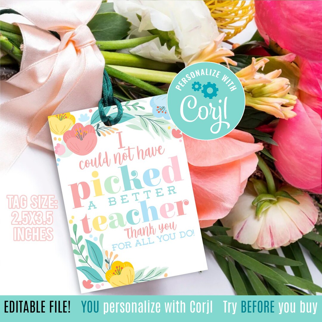 Editable Teacher Appreciation Printable Tags | Gift for Teacher ...