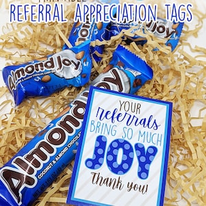 Joy Referral Appreciation Printable Gift Tags, Candy Treat Marketing ...