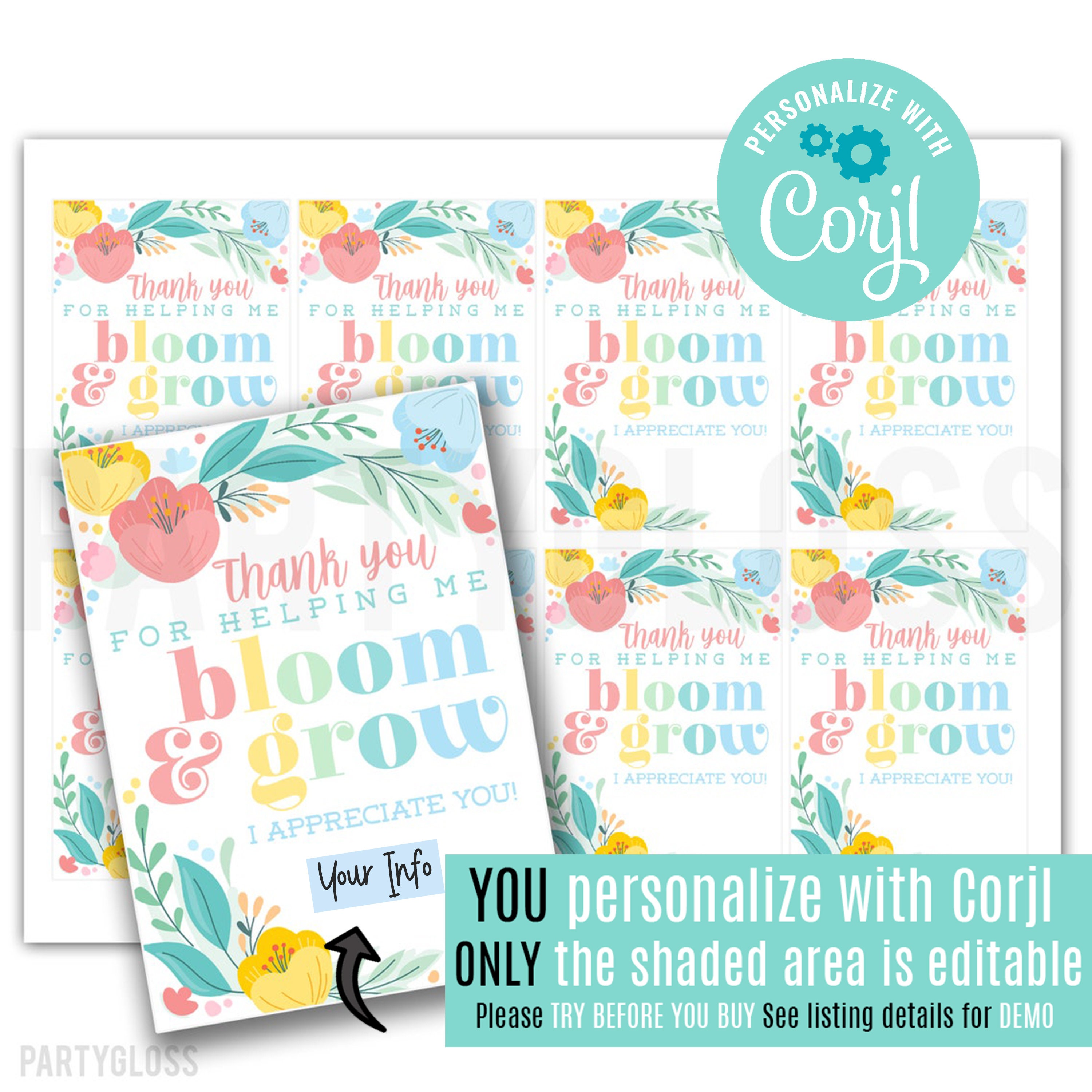 Editable Bloom and Grow Printable Teacher Tags | Thank You Teachers ...