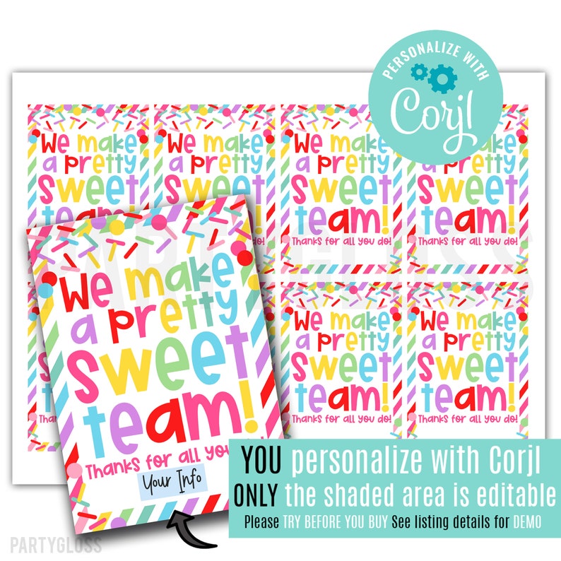 Editable Pretty Sweet Team Printable Tag Team Appreciation - Etsy