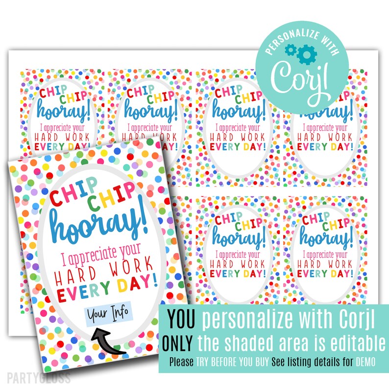 Editable Chip Chip Hooray Appreciation Printable Tag Office - Etsy