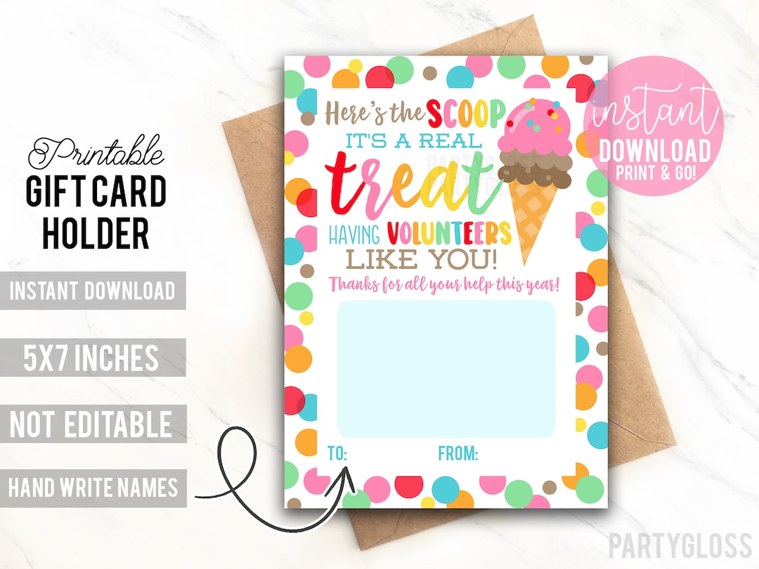 Volunteer Appreciation Printable Gift Card Holder, End of the Year ...