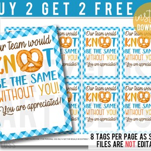 Pretzel Team Appreciation Pretzels Printable Tags | Thank You Pretzel ...