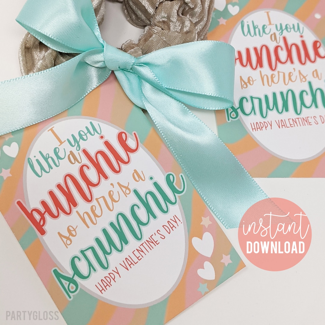 Scrunchie Valentine Printable Tags Scrunchie Bunchie Valentine's Day ...