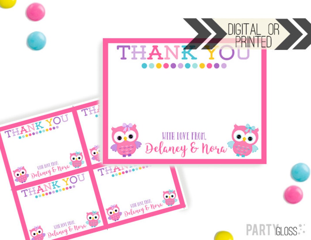 Owl Thank You Card | Owl Theme Thank You | Digital or Printed | Owl ...