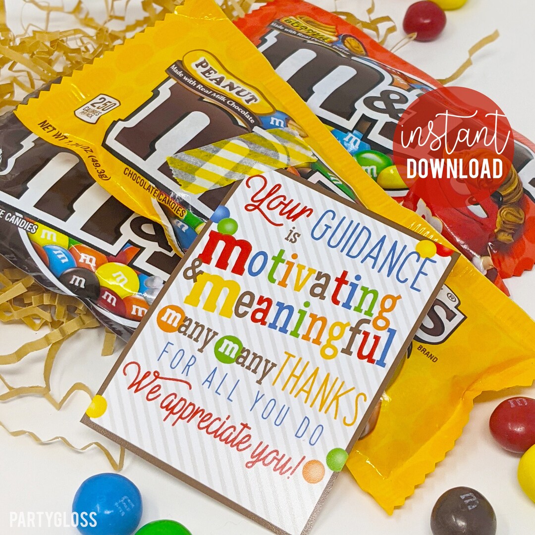 Counselor Appreciation Printable Gift Tags, MM Candy Treat Tag Coworker ...