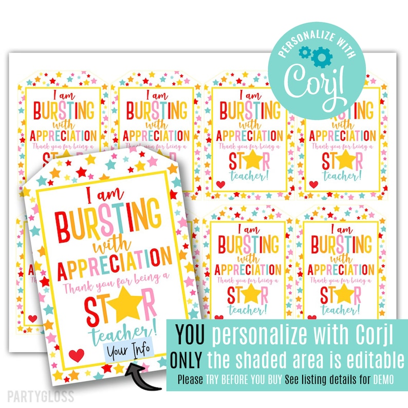 Editable Teacher Appreciation Printable Gift Tags, Back to School ...