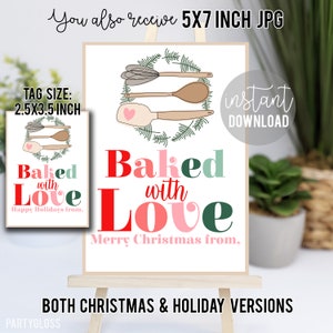 Baked With Love Printable Tags Baked Goods Tag Modern Christmas Tag ...