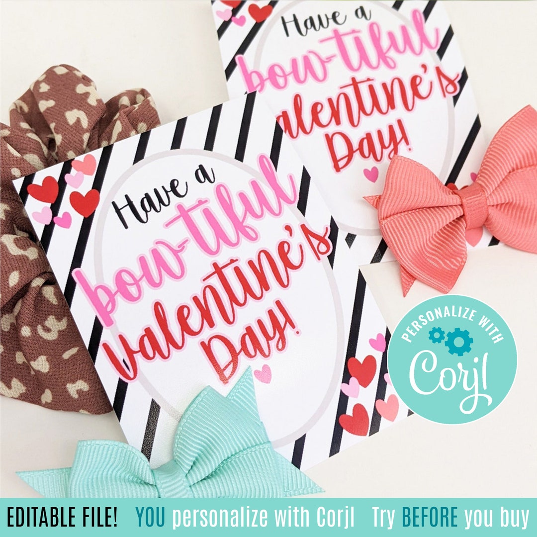 Editable Hair Tie Scrunchie Valentine's Day Printable | Clip Valentine ...
