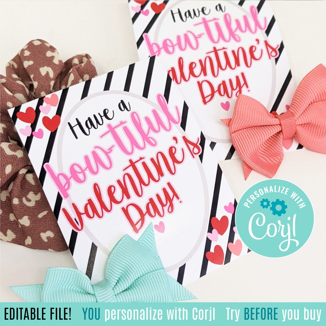Editable Hair Tie Scrunchie Valentine's Day Printable - Etsy