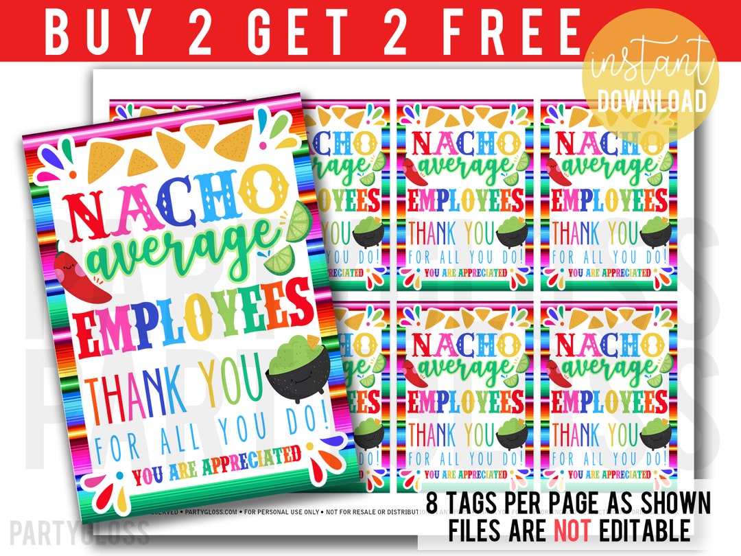 Nacho Average Employees Printable Tags, Teacher Appreciation Tag, Taco ...