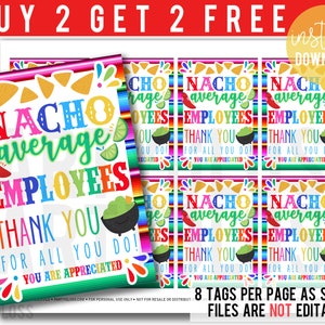 Nacho Average Employees Printable Tags, Teacher Appreciation Tag, Taco ...