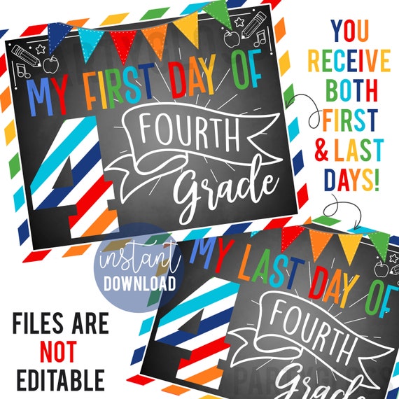 First Day of Fourth Grade 8x10 Printable Sign Back to School - Etsy