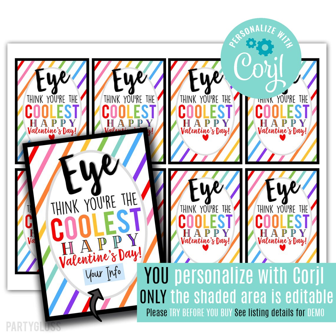 Editable Glasses Valentine's Day Printable Tag Sunglasses - Etsy