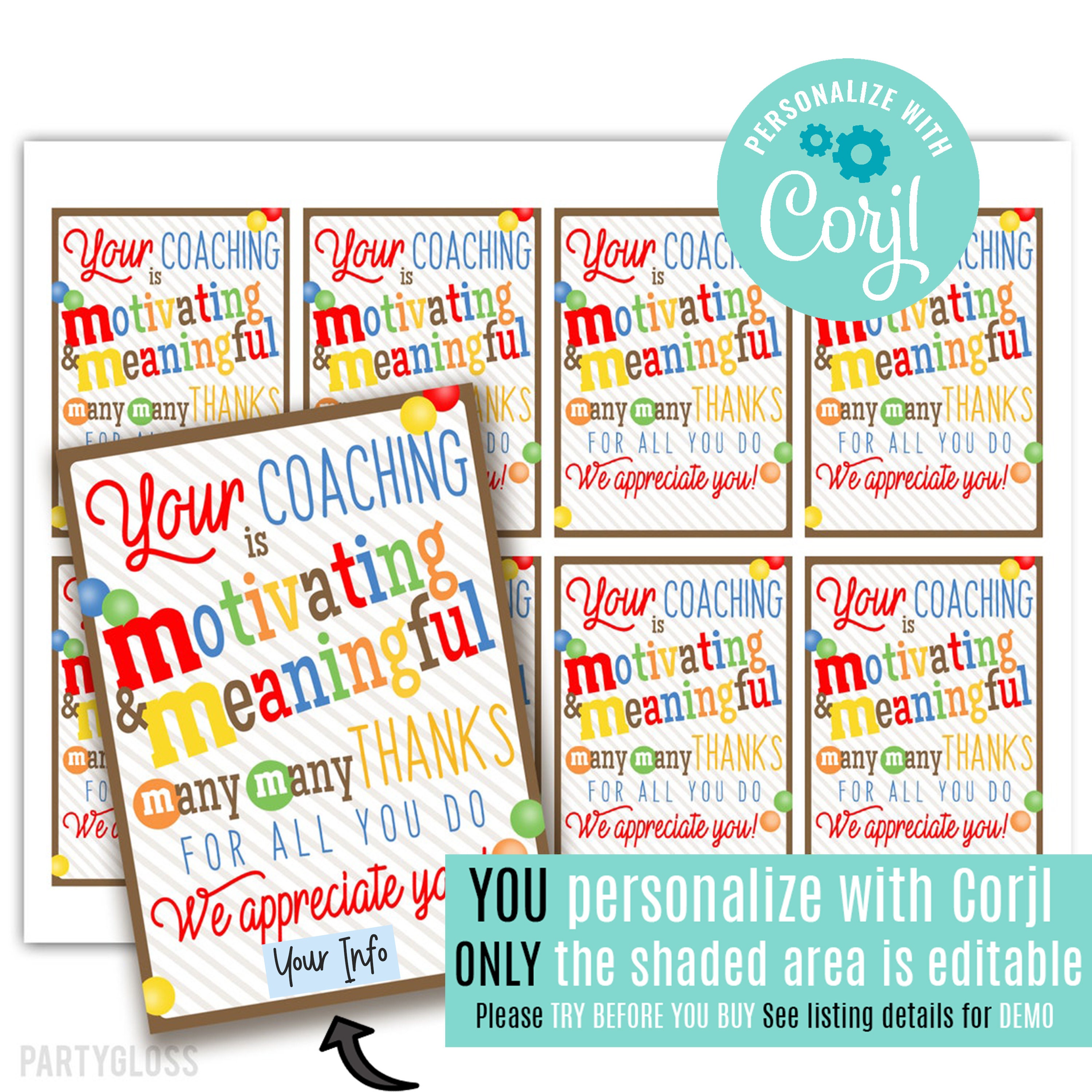 Editable Coach Appreciation Printable Gift Tags, MM Candy Tag Your ...