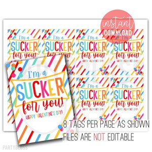 Valentine's Day Printable Tag Lollipop Valentine Sucker for You Class ...