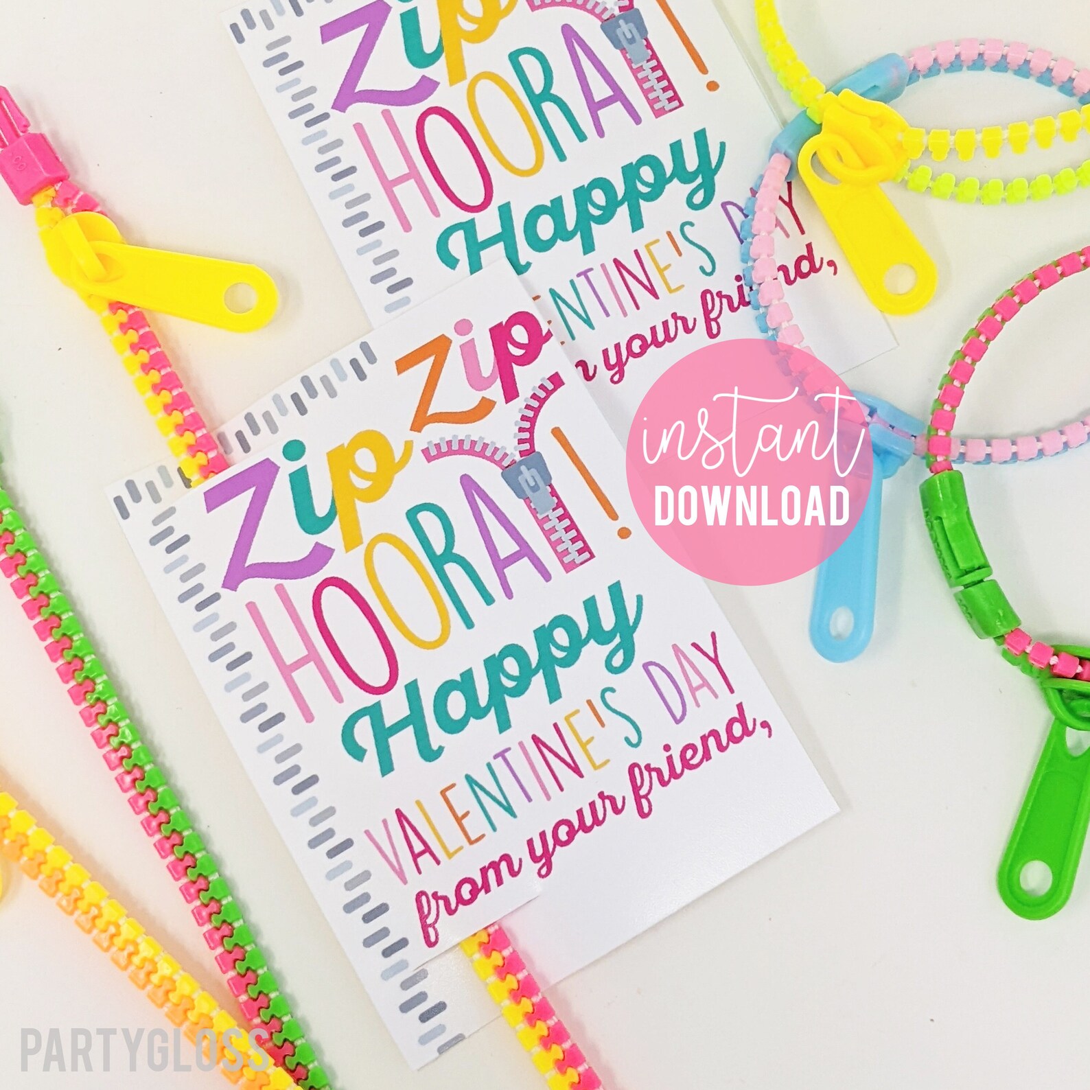 Zipper Bracelet Valentine's Day Printable Tag Zip Zip Hooray Valentine ...