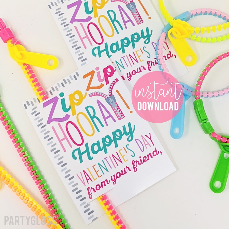 Zipper Bracelet Valentine's Day Printable Tag Zip Zip - Etsy