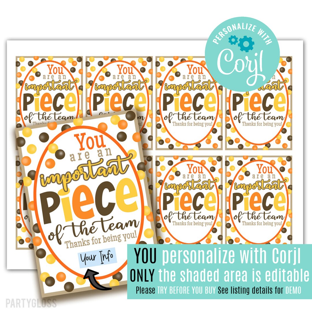 Editable Important Piece of the Team Printable Candy Gift Tags Office ...