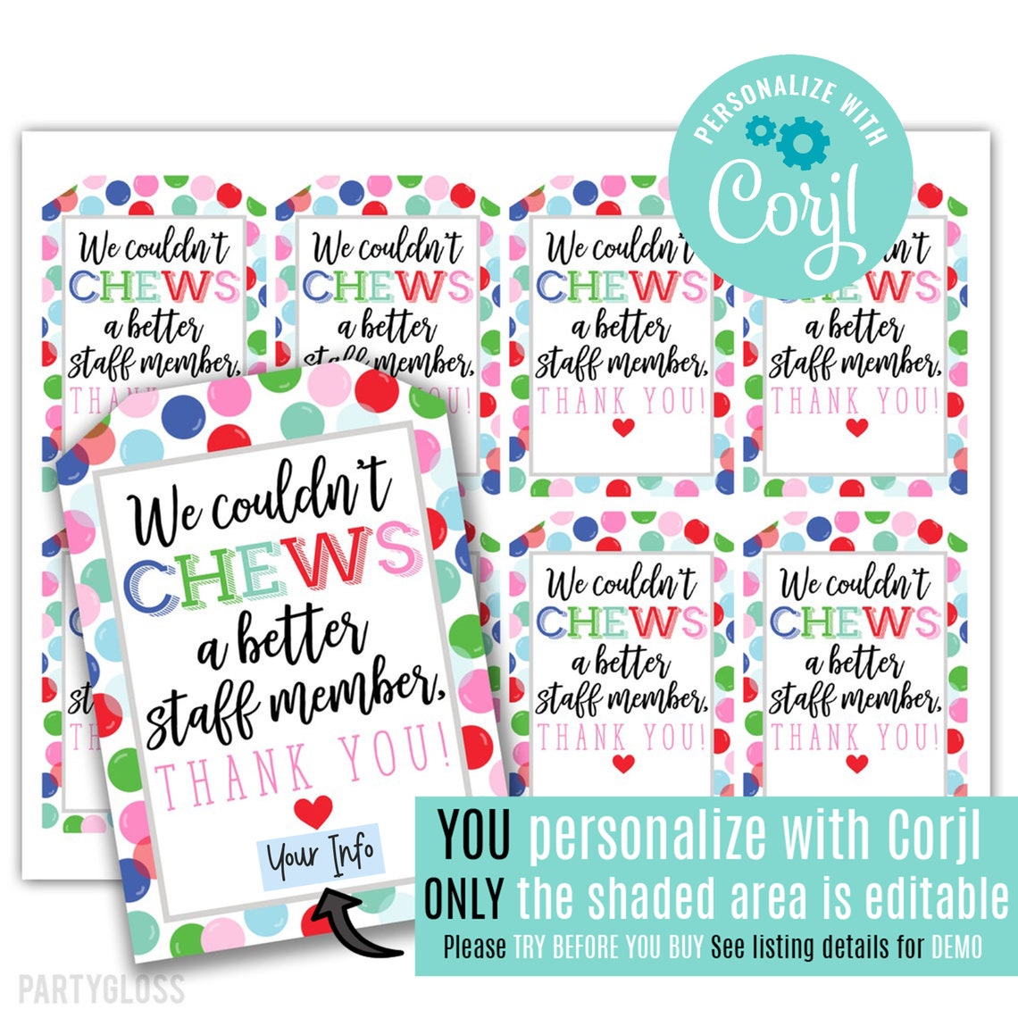 Editable Chewing Gum Staff Appreciation Printable Gift Tags, Couldn't ...