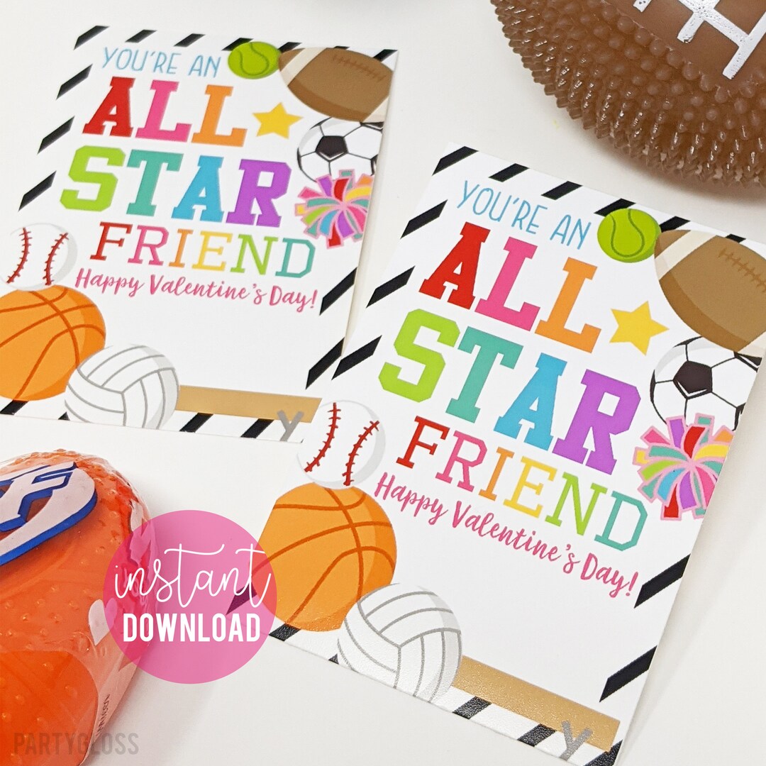 Valentine's Day Printable Tags All Star Friend Valentine Girly Sports ...