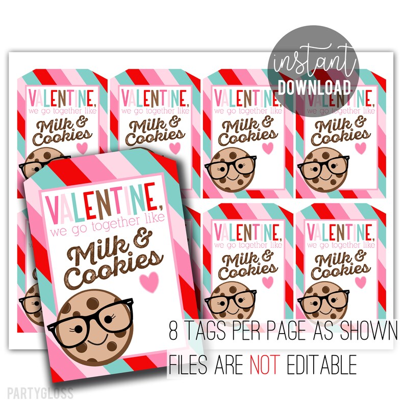 Valentine's Day Milk and Cookies Printable Tag Class - Etsy