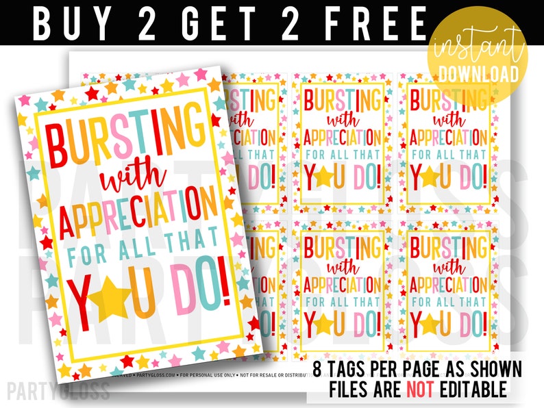 Bursting With Appreciation for All That You Do Printable Gift Tags ...