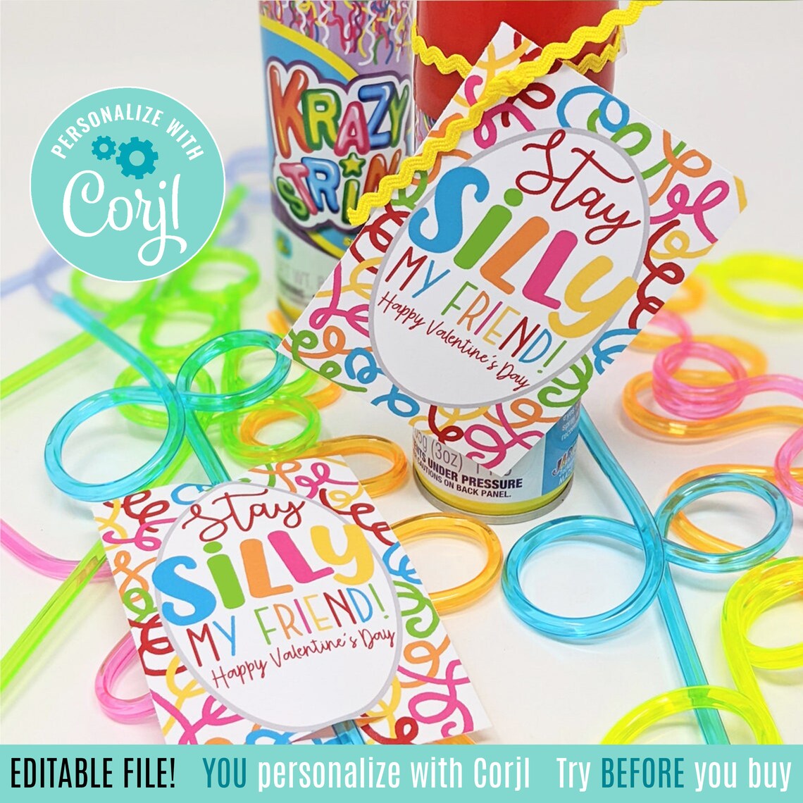 Editable Valentine's Day Printable Tags Crazy Straw - Etsy