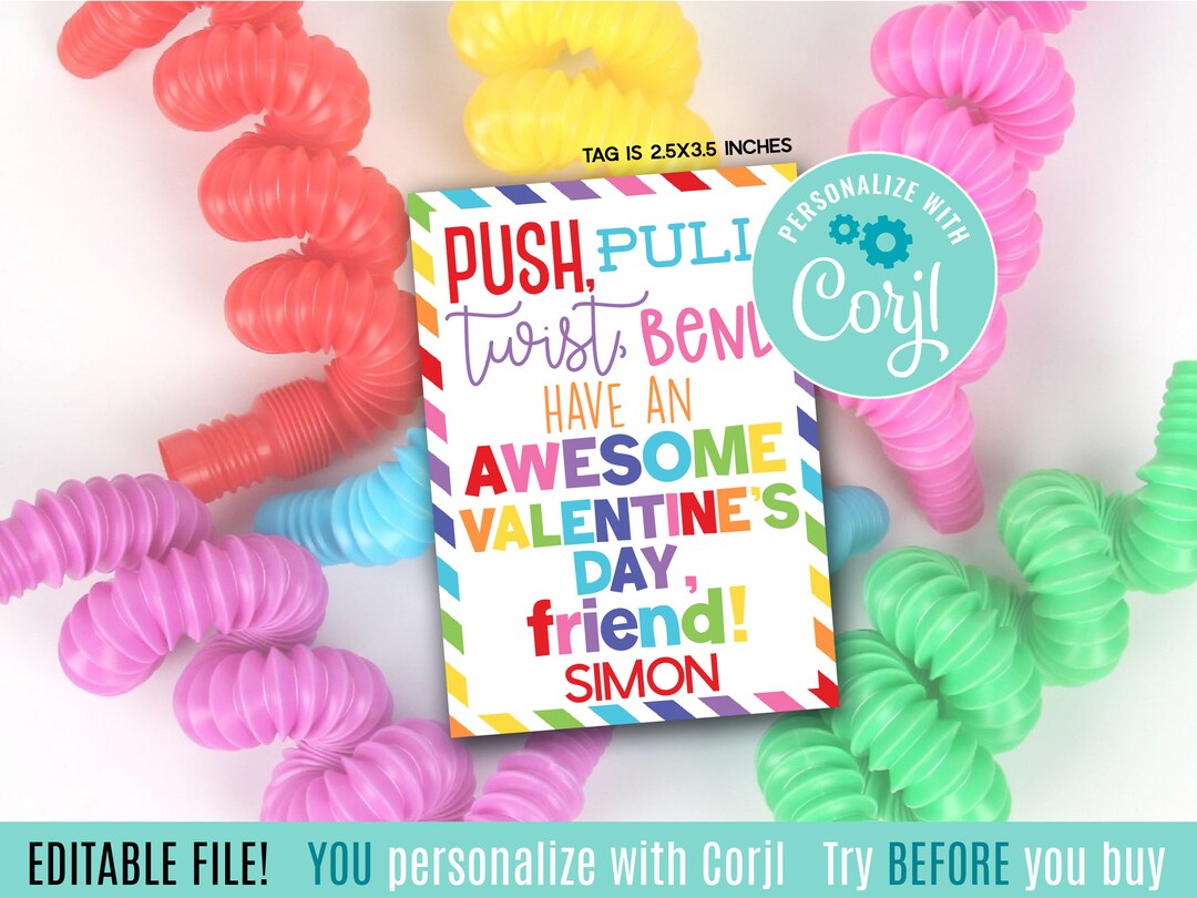 Editable Fidget Sensory Valentine's Day Printable Gift Tags, Non Food ...