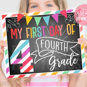 First Day of Fourth Grade 8x10 Printable Sign, Back to School Sign 4th ...