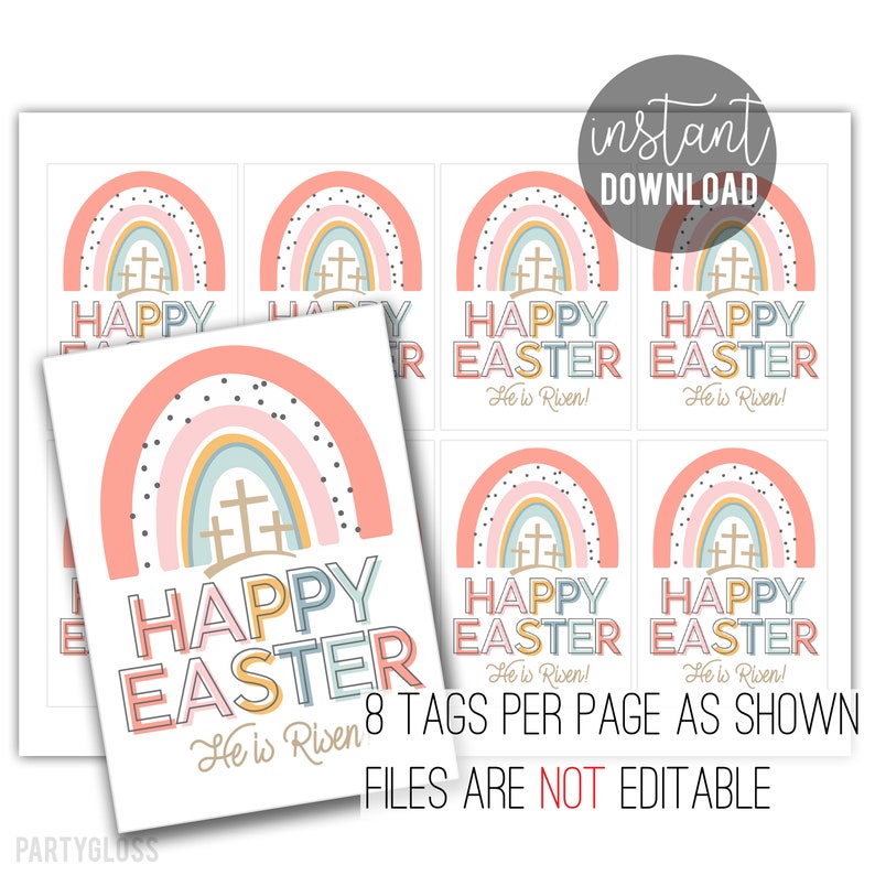 Easter Printable Tags He is Risen Tag Boho Rainbow Easter - Etsy