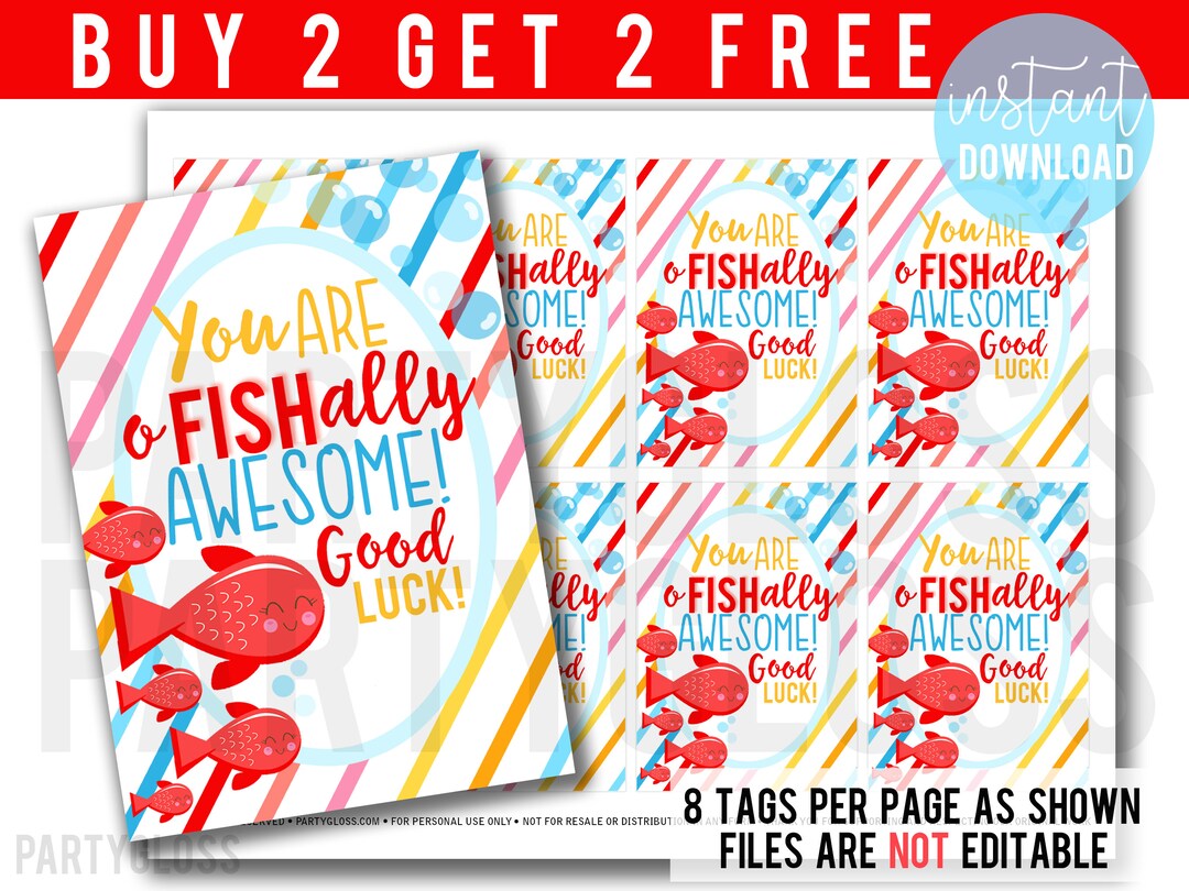 Good Luck Printable Tags, Fish Candy Fish Crackers Team Tag, Ofishally ...