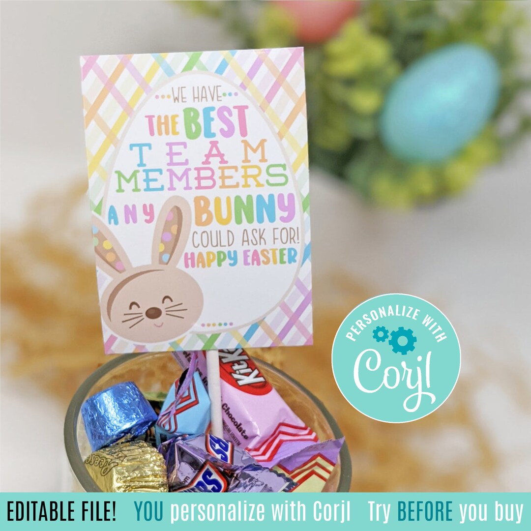 Editable Team Member Appreciation Bunny Printable Tags, Happy Easter ...