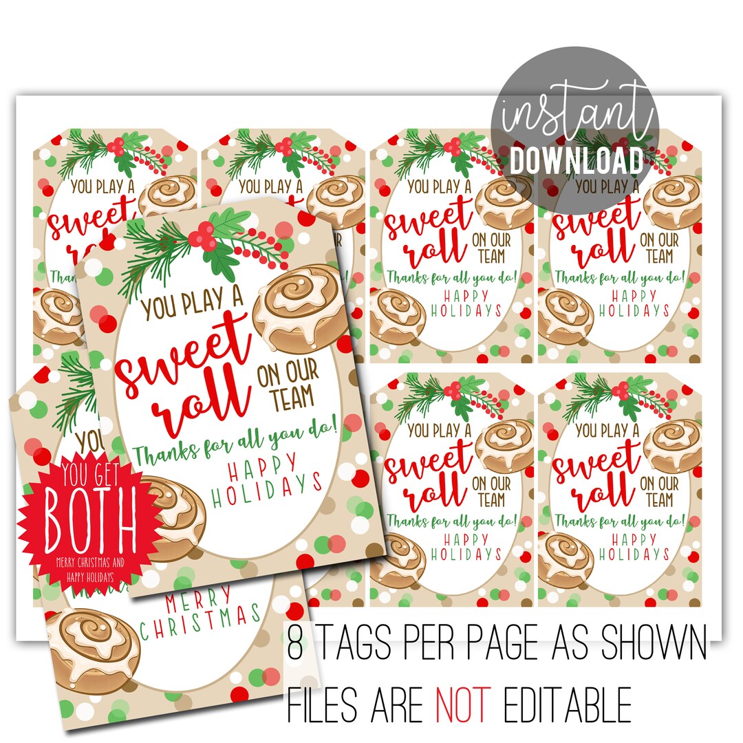 Sweet Roll Printable Tag | Team Appreciation | Baked Goods Tag ...