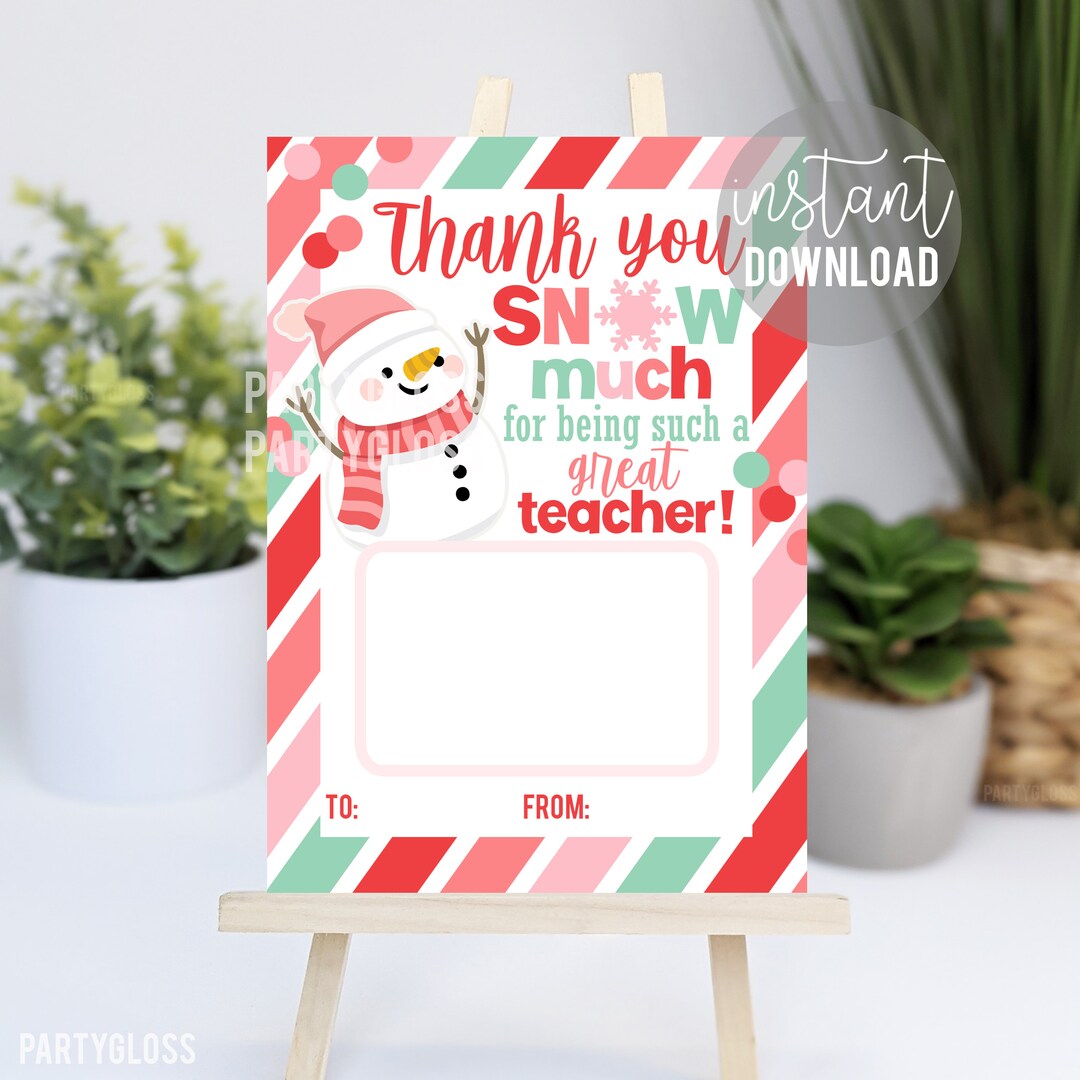 Snowman Christmas Teacher Appreciation Printable Gift Card Holder ...