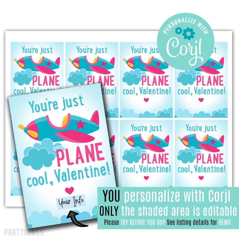 Editable Valentine's Day Printable Tags Airplane Valentine - Etsy
