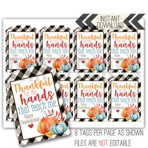 Thanksgiving Teacher Appreciation Printable Gift Tags, Fall Teachers ...