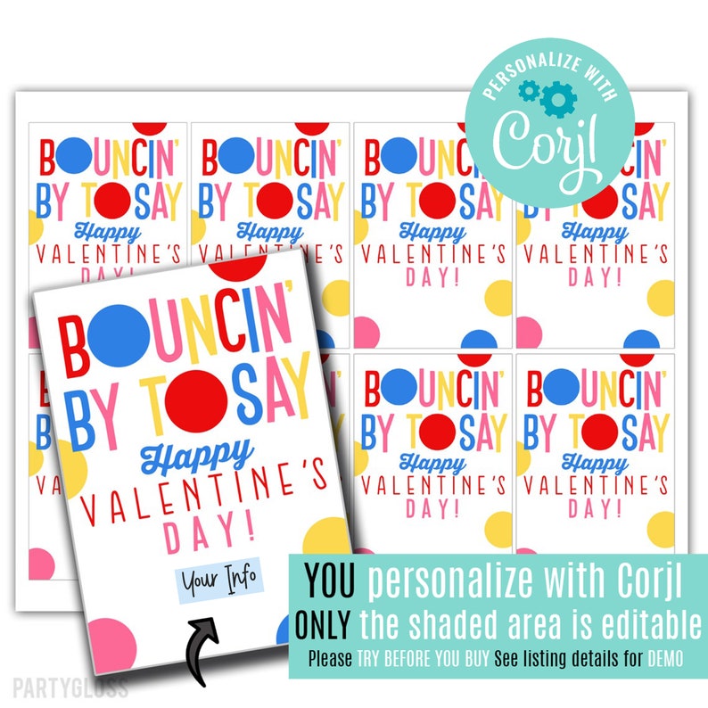 Editable Bouncy Ball Valentine's Day Printable Tags - Etsy