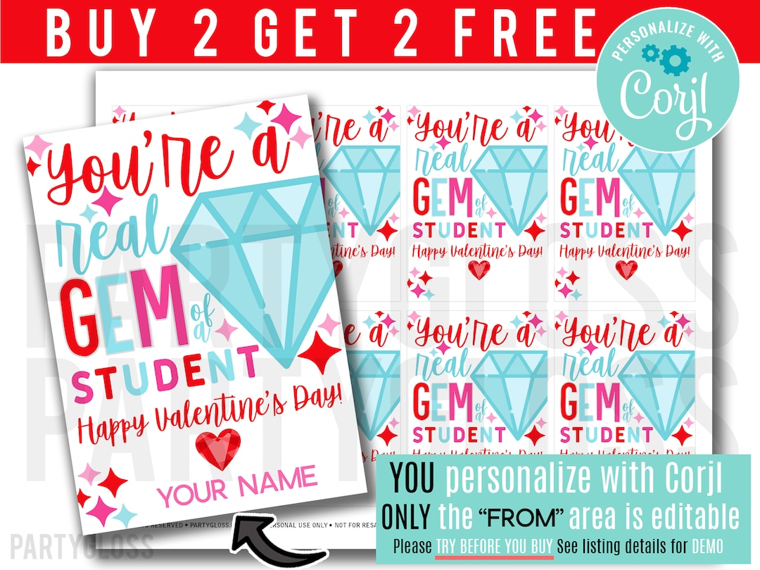 Editable Gem Valentine's Day Printable Ring Tags Pop Gemstone Gem of A ...