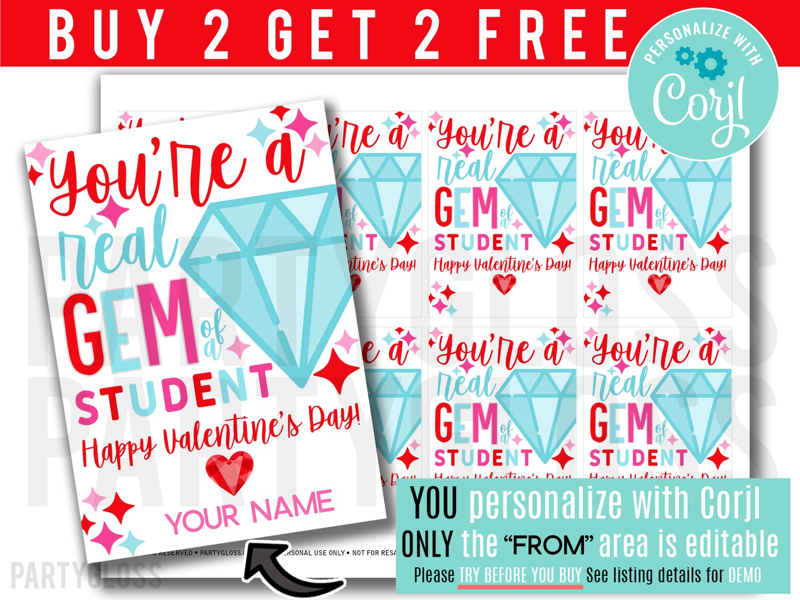 Editable Gem Valentine's Day Printable Ring Tags Pop - Etsy