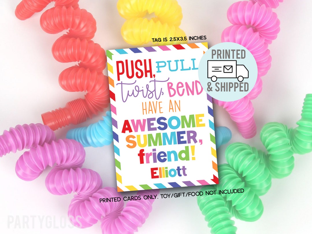 Printed, Cut & Shipped Summer Break Fidget Sensory Gift Tags, Push Pull ...