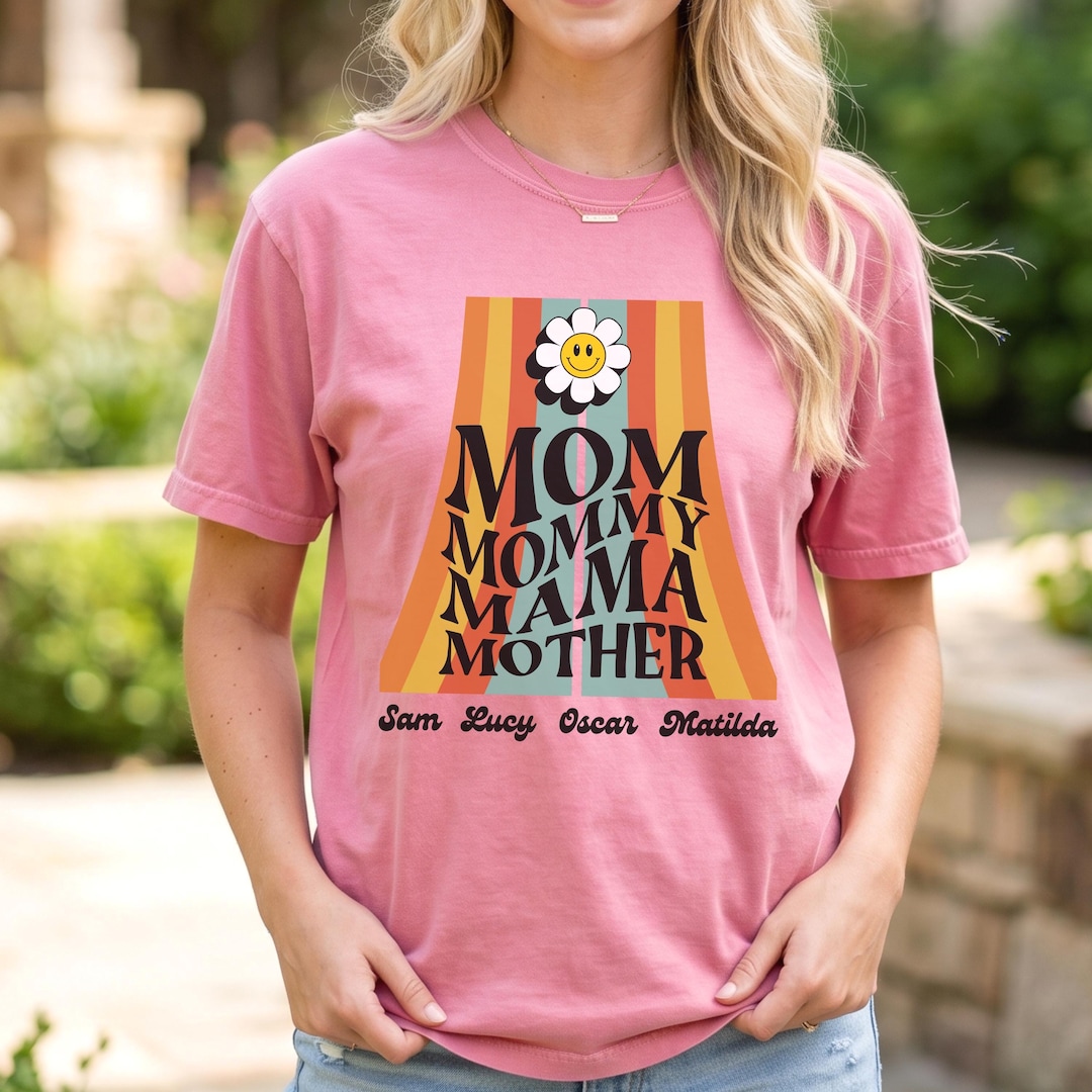 Custom Mom Mommy Mama Mother Comfort Colors Shirt, Personalized Retro ...