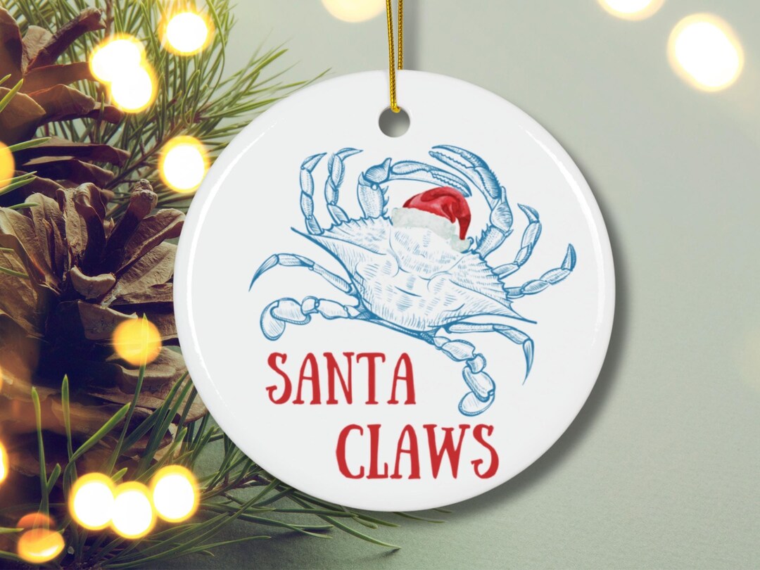 Santa Claws Nautical Beach Ocean Crab Santa Hat Christmas Coastal ...