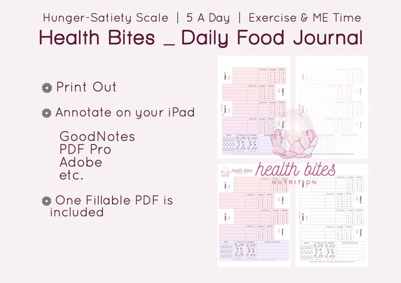 Daily Food Journal - Printable & Fillable Digital Food Log for Healthy ...