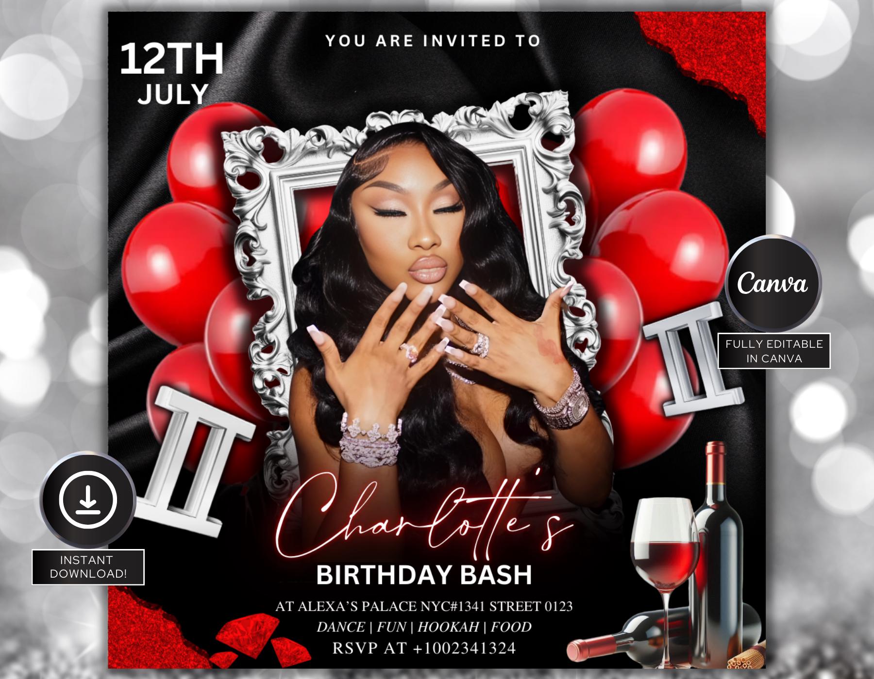 Red Gemini Szn Birthday Flyer, Gemini Bash Flyer,birthday Flyer ...