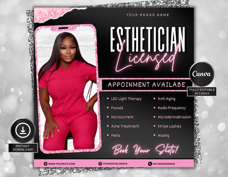 Esthetician Flyer, DIY Flyer Template Design, Skin Care Services Flyer ...