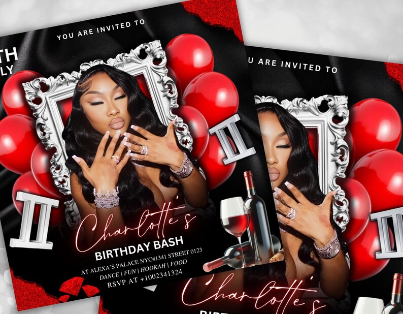 Red Gemini Szn Birthday Flyer, Gemini Bash Flyer,birthday Flyer ...